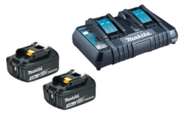 MAKITA Power Source-Kit 18V/3,0Ah (2 Akkus + Doppel-Ladegerät DC18RD) mit Ladestandsanzeige ...